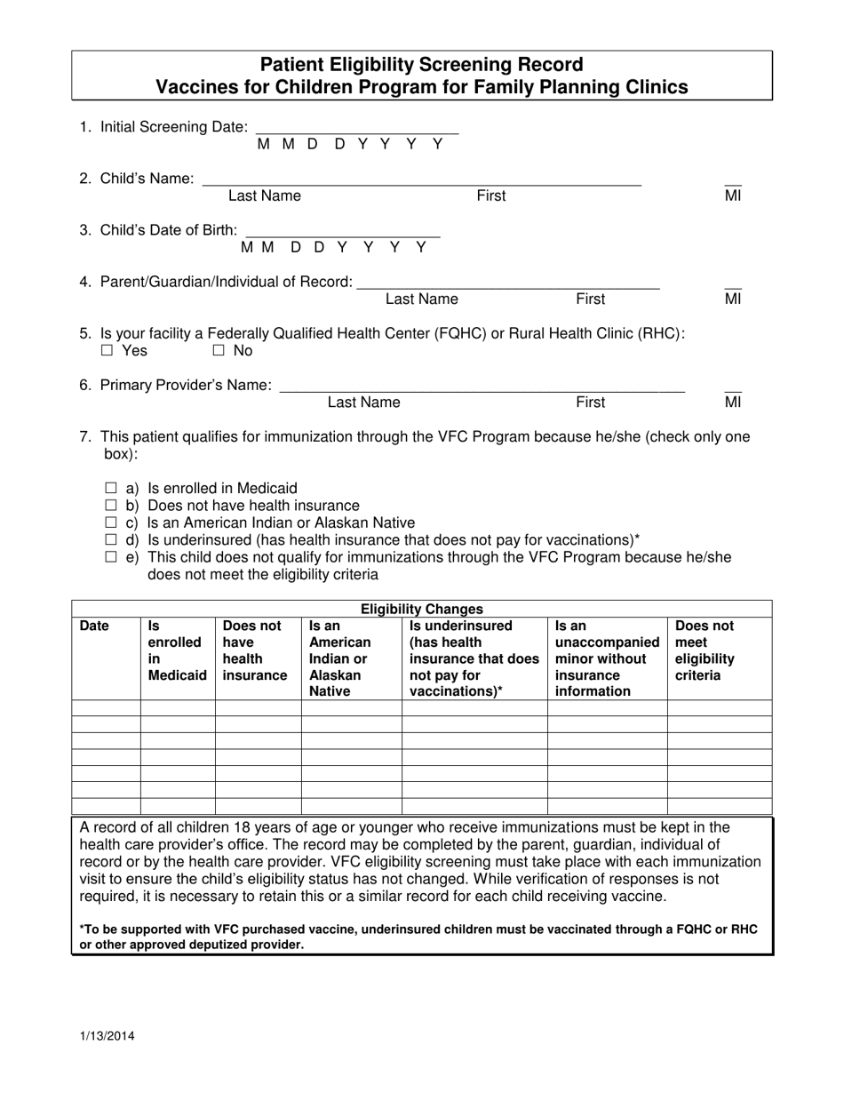 Florida Patient Eligibility Screening Record - Vaccines for Children ...