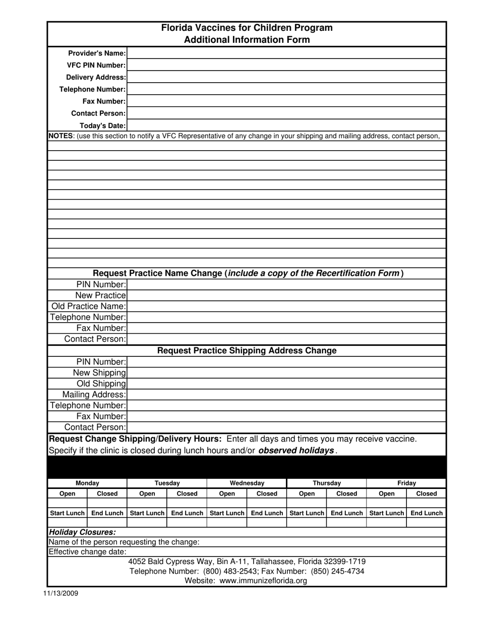 Florida Additional Information Form - Florida Vaccines for Children ...