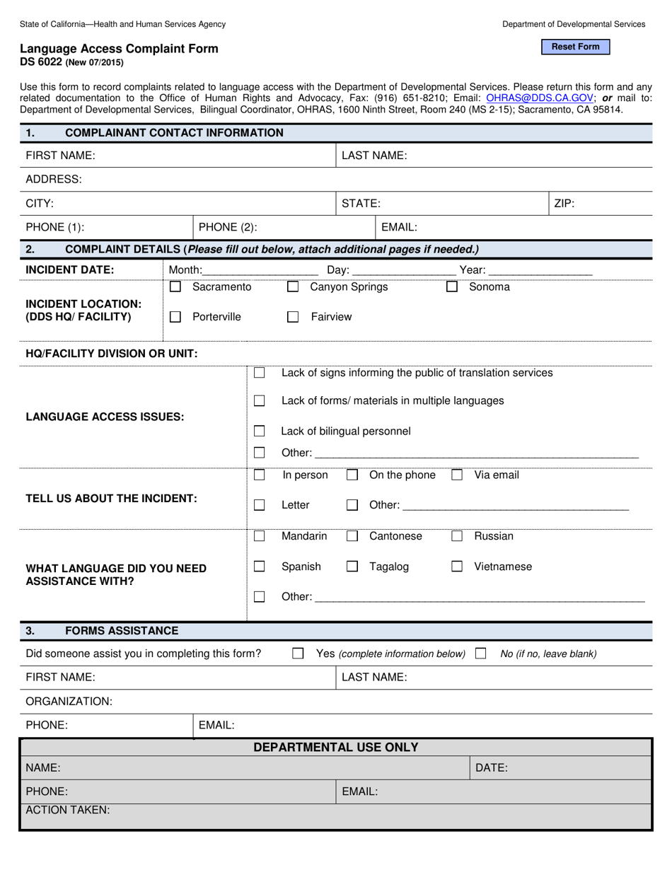 Form DS6022 - Fill Out, Sign Online and Download Fillable PDF ...