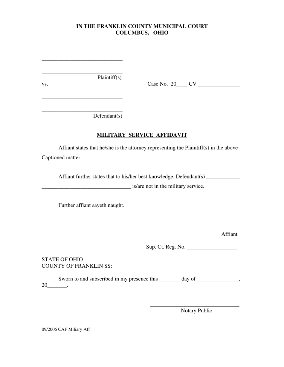 Franklin County, Ohio Military Service Affidavit - Fill Out, Sign ...