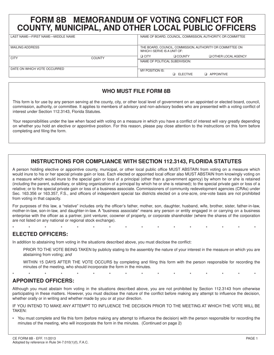 CE Form 8B - Fill Out, Sign Online and Download Fillable PDF, Florida ...