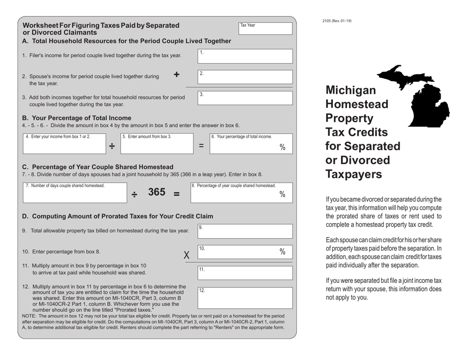 Form 2105 Download Printable PDF or Fill Online Michigan Homestead ...