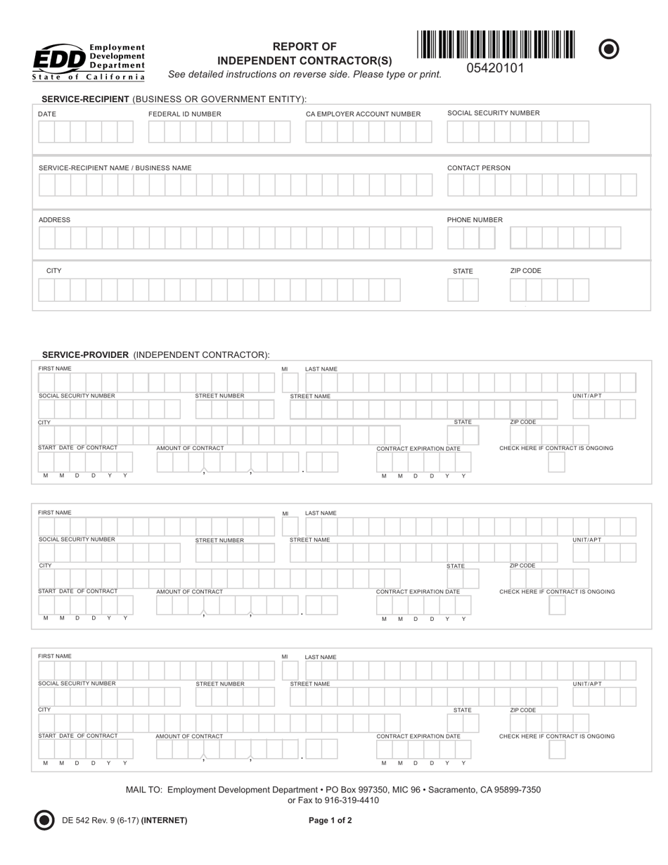 Form DE542 - Fill Out, Sign Online and Download Fillable PDF ...
