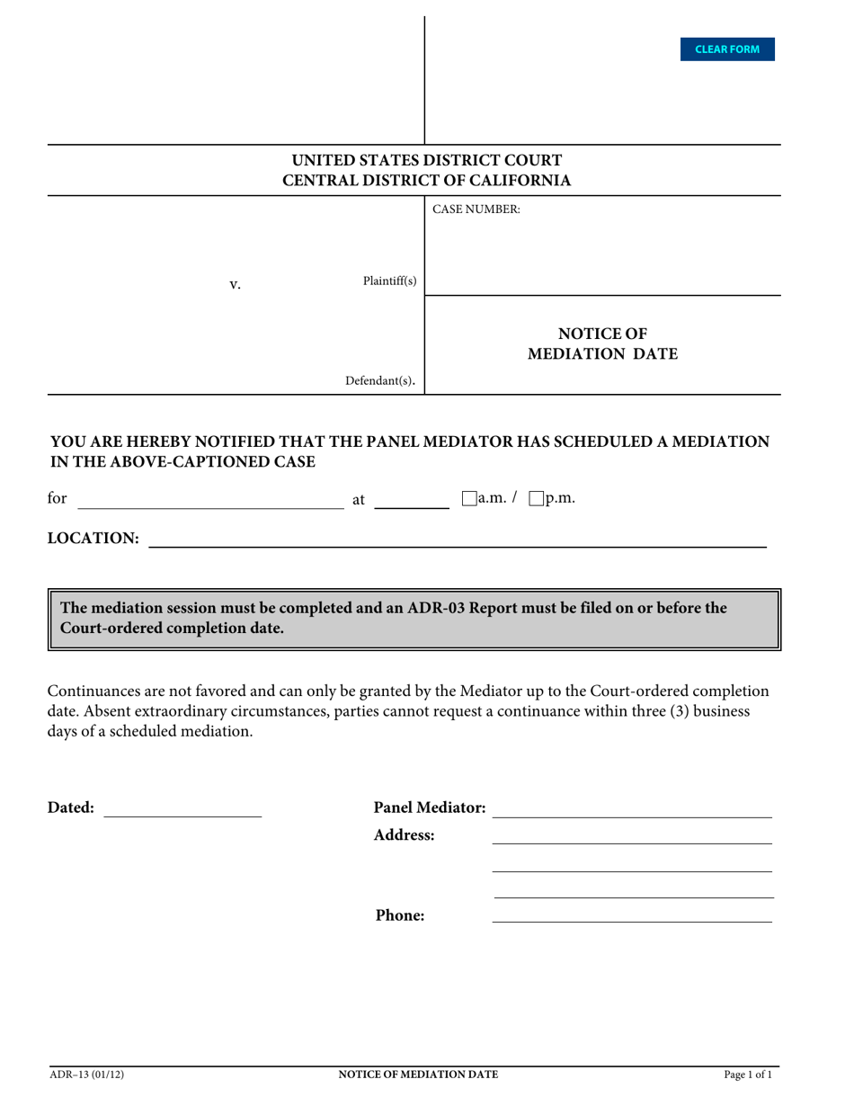 Form ADR-13 - Fill Out, Sign Online and Download Fillable PDF ...