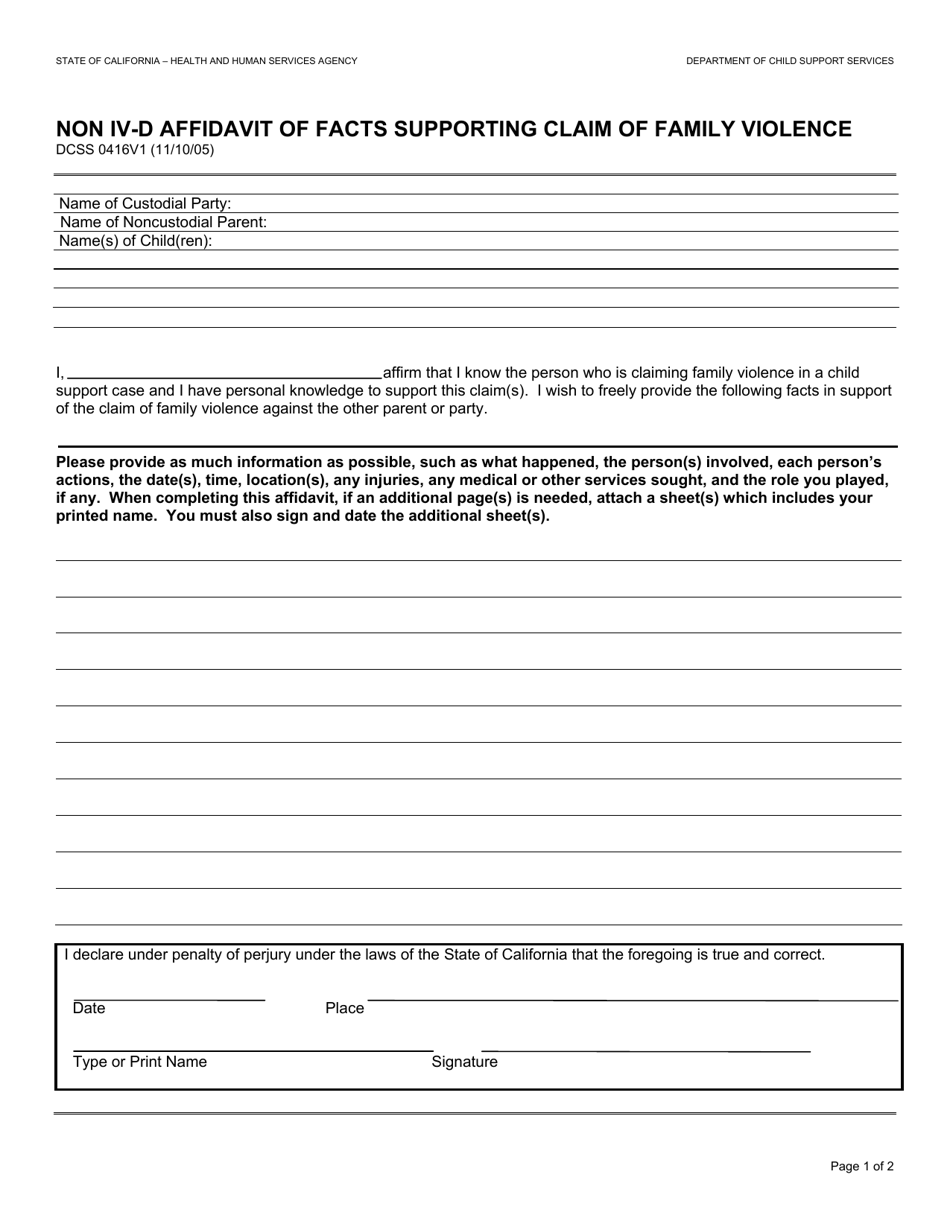 Form DCSS0416 - Fill Out, Sign Online and Download Fillable PDF ...
