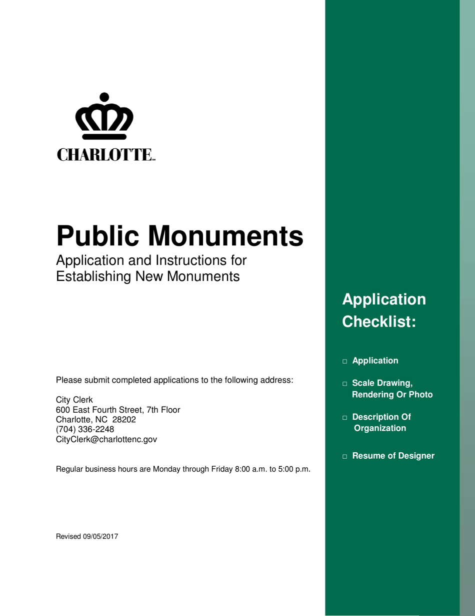City of Charlotte, North Carolina Application to Install a Monument on ...