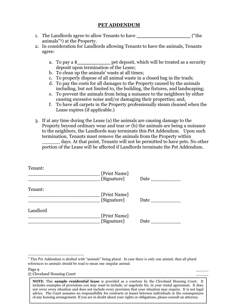 Cuyahoga County, Ohio Residential Lease Agreement - Fill Out, Sign ...
