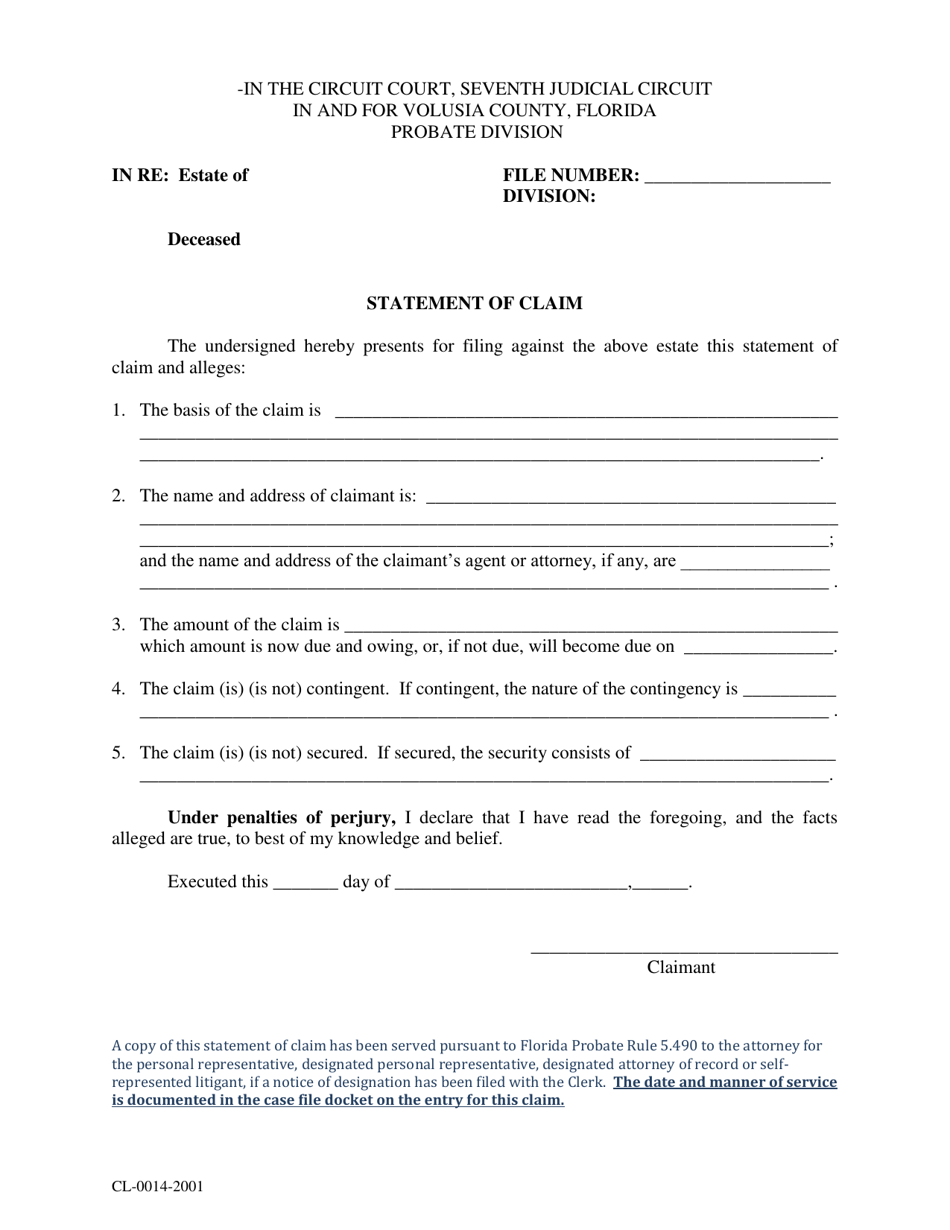 Form CL-0014-2001 - Fill Out, Sign Online and Download Printable PDF ...