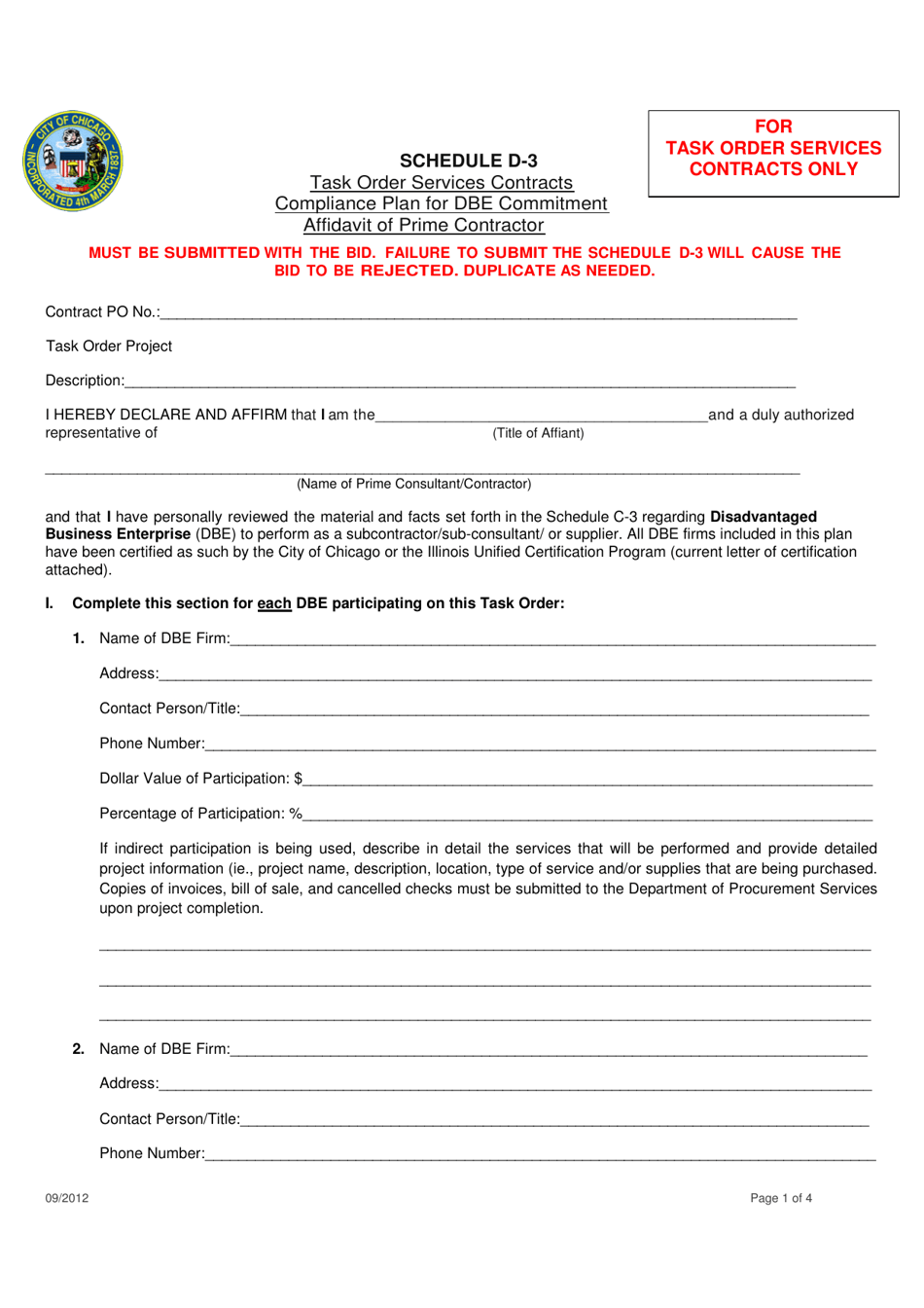 City of Chicago, Illinois Task Order Services Contracts: Compliance ...