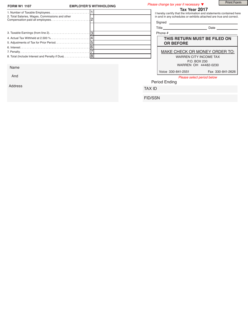 Form W1 - Fill Out, Sign Online and Download Fillable PDF, City of ...