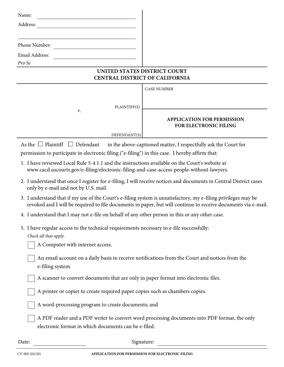 Form CV-005 - Fill Out, Sign Online and Download Fillable PDF ...
