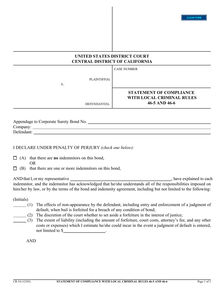 Form CR-54 - Fill Out, Sign Online and Download Fillable PDF ...