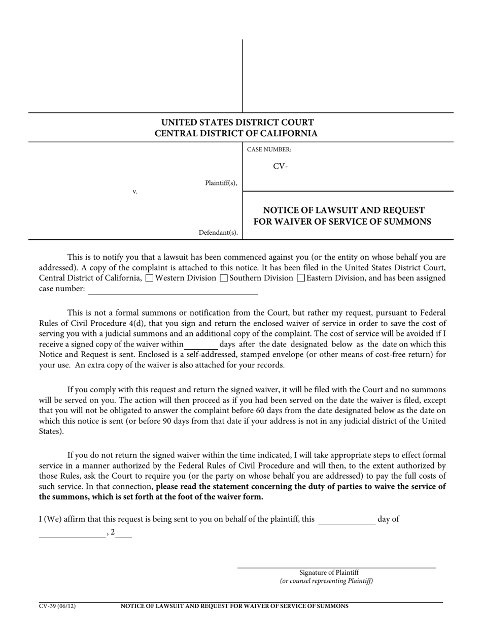 Form CV-39 - Fill Out, Sign Online and Download Fillable PDF ...