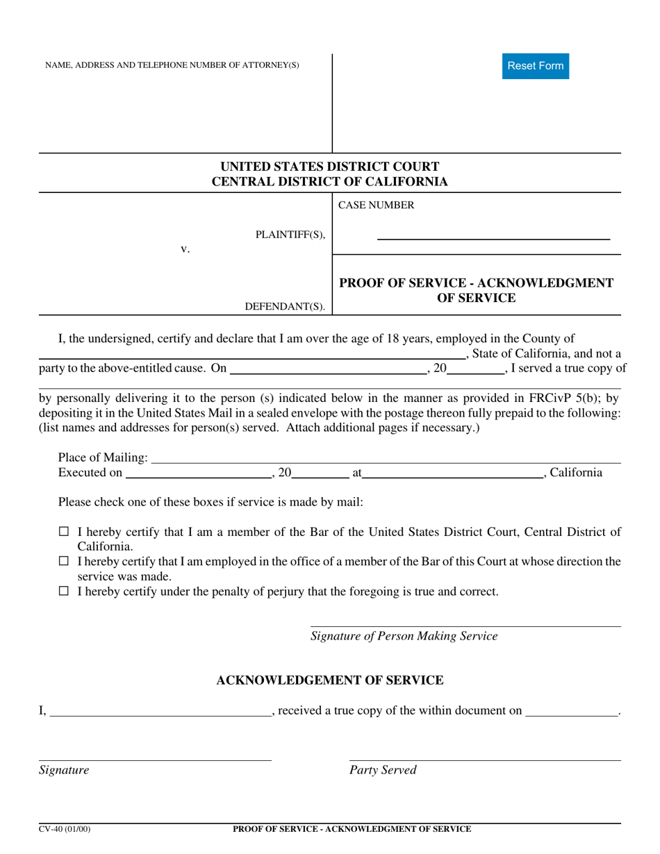 Form CV-40 - Fill Out, Sign Online and Download Fillable PDF ...