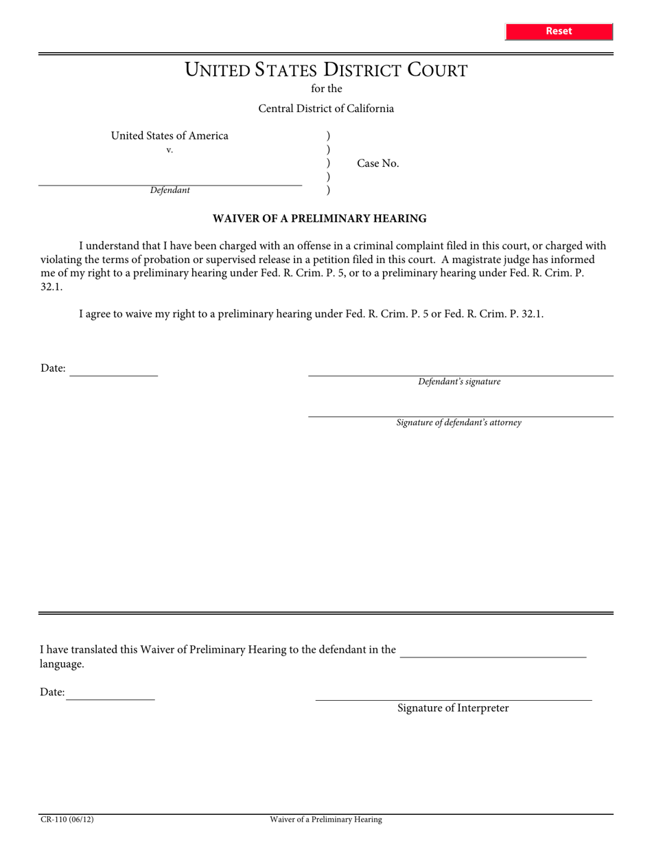 Form CR-110 - Fill Out, Sign Online and Download Fillable PDF ...