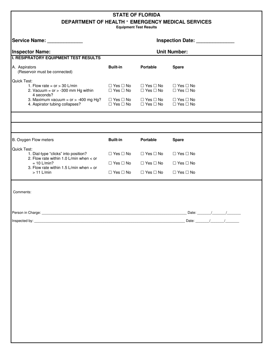 Florida Equipment Test Results - Emergency Medical Services - Fill Out ...