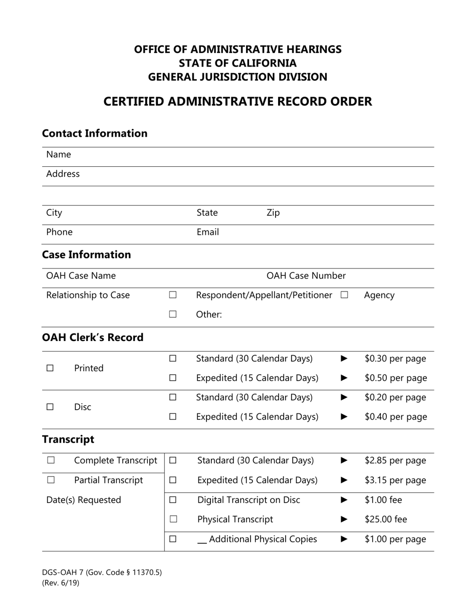 Form DGS OAH7 - Fill Out, Sign Online and Download Fillable PDF ...