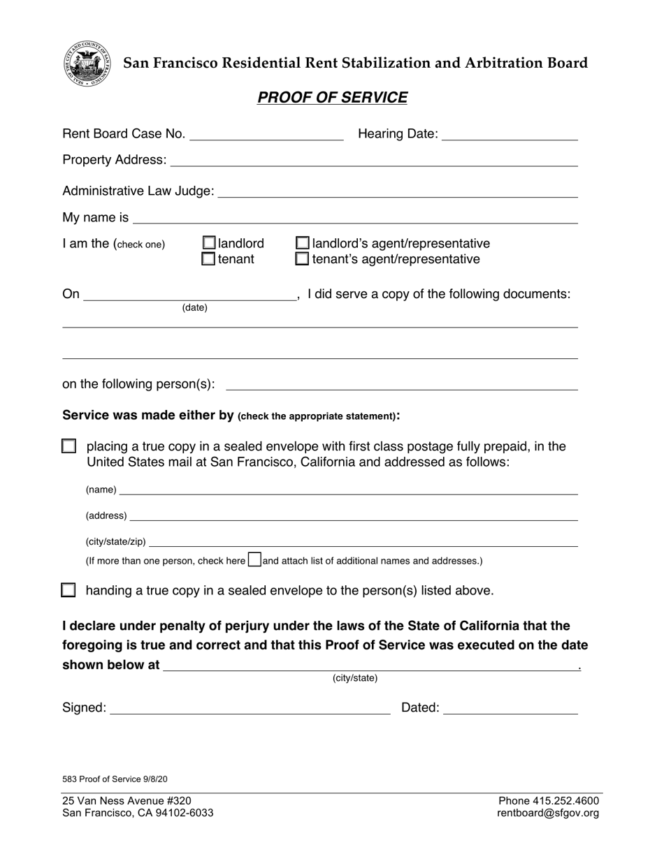 Form 583 - Fill Out, Sign Online and Download Fillable PDF, City and ...