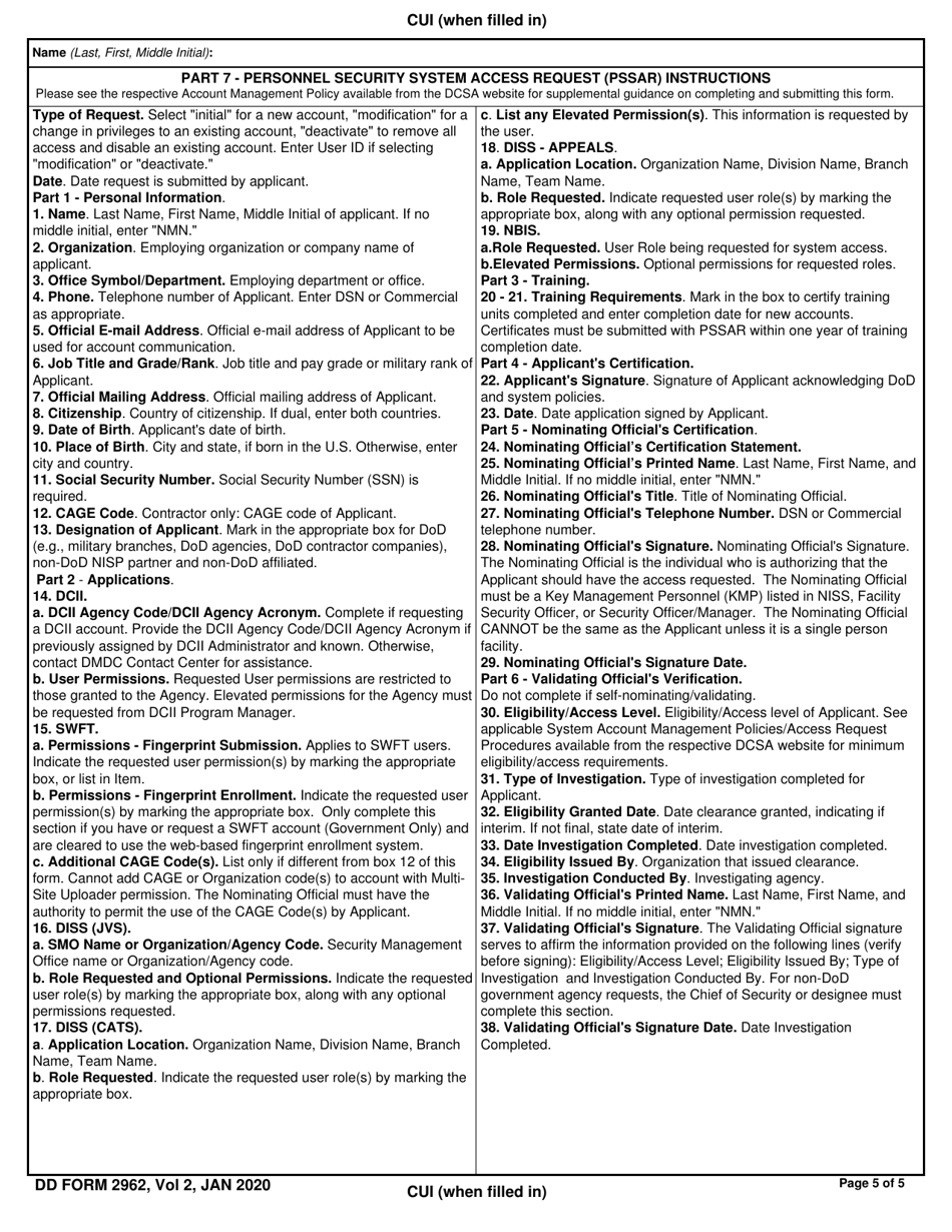 DD Form 2962 Download Fillable PDF or Fill Online Personnel Security ... DD Form 2962 Download Fillable PDF or Fill Online Personnel Security ...