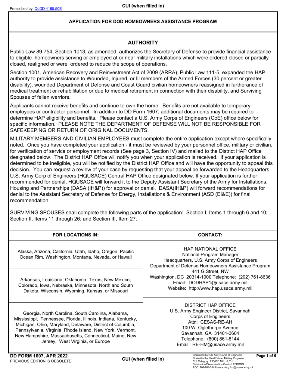 DD Form 1607 Download Fillable PDF or Fill Online Application for ...