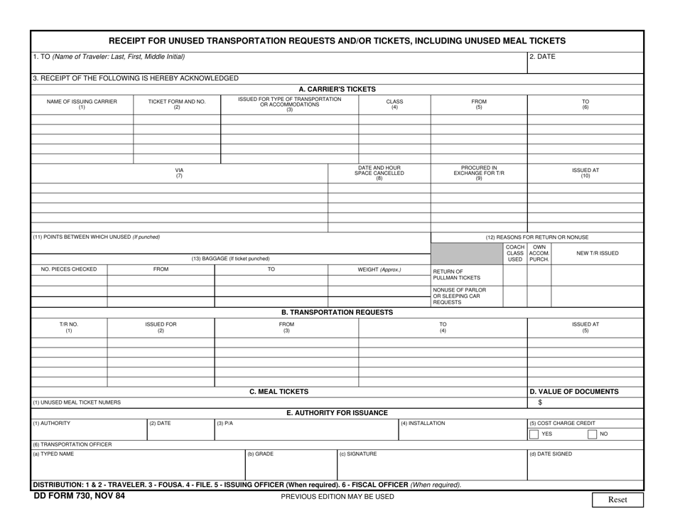 DD Form 730 - Fill Out, Sign Online and Download Fillable PDF ...