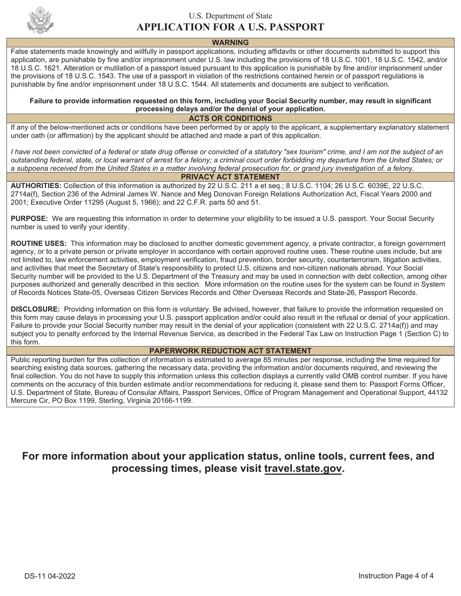 Form DS-11 Download Printable PDF or Fill Online Application for a U.S. Passport | Templateroller