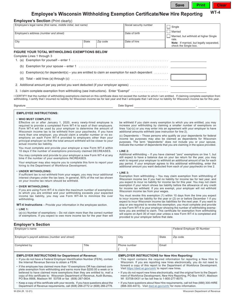 Form WT-4 (W-204) - Fill Out, Sign Online and Download Fillable PDF ...