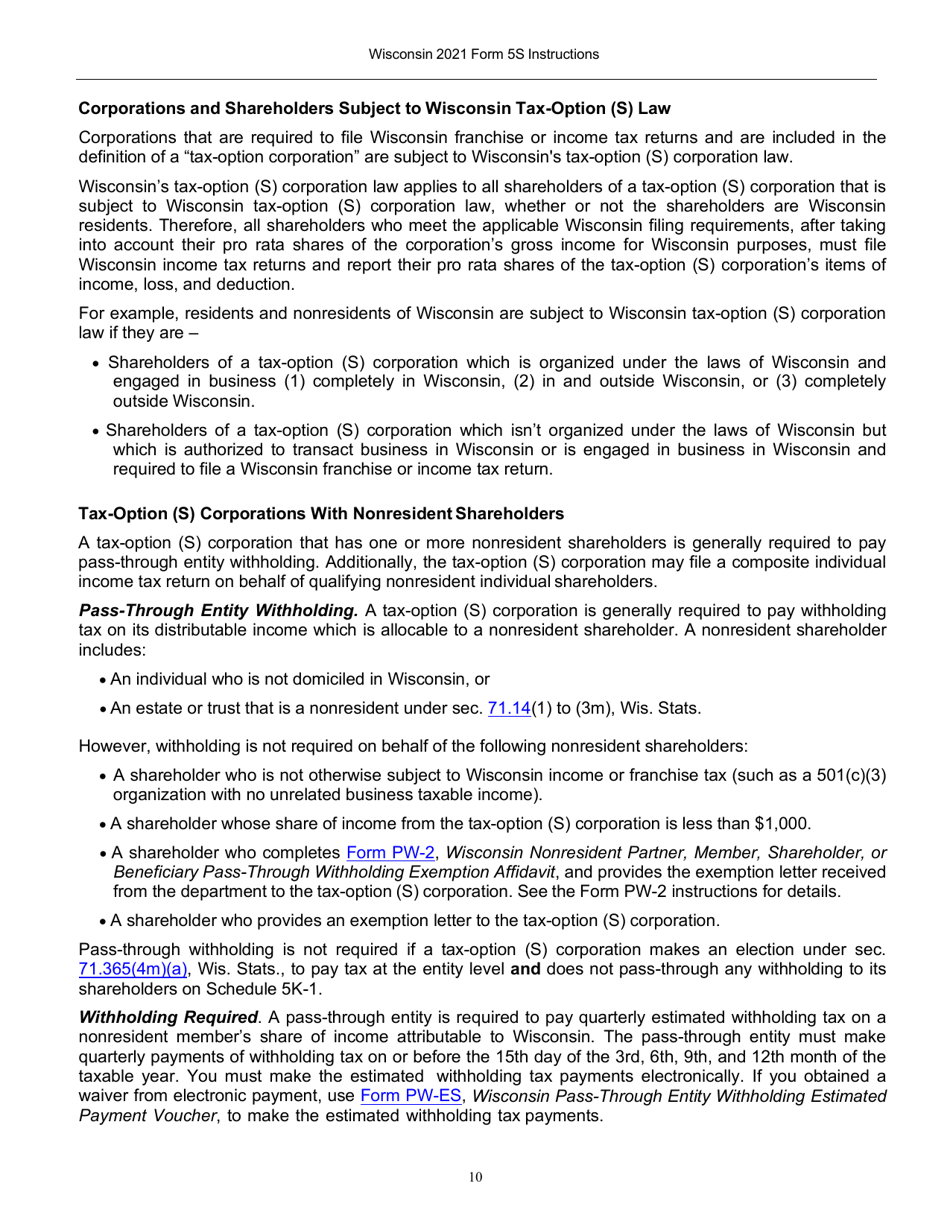 Download Instructions for Form 5S, IC-049 Wisconsin Tax-Option (S ...