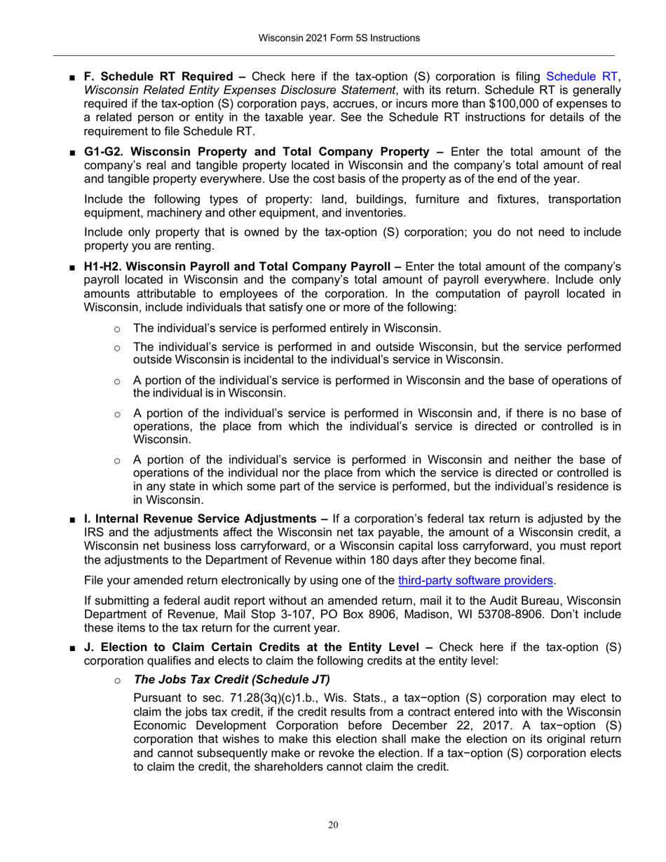 Download Instructions for Form 5S, IC-049 Wisconsin Tax-Option (S ...