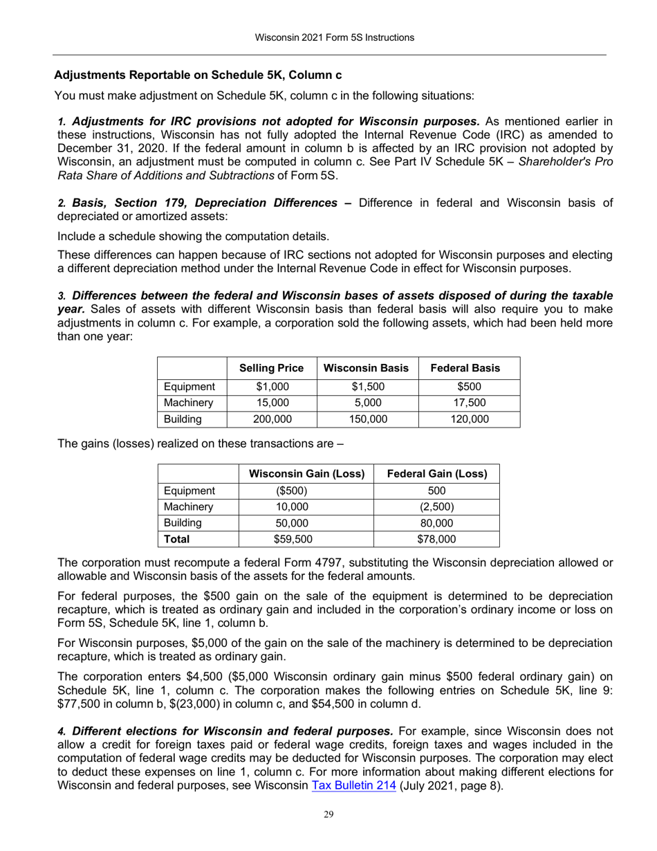 Download Instructions for Form 5S, IC-049 Wisconsin Tax-Option (S ...