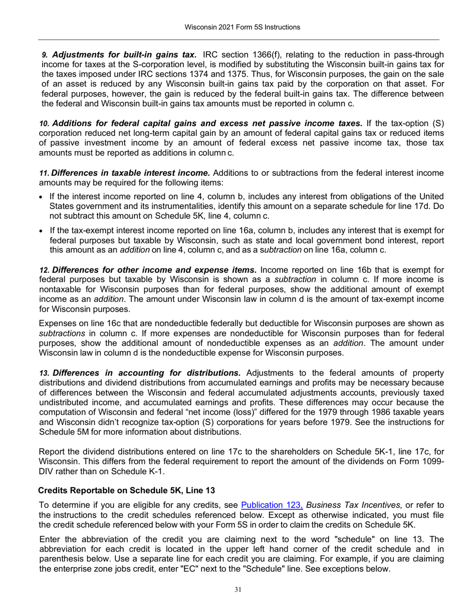 Download Instructions for Form 5S, IC-049 Wisconsin Tax-Option (S ...