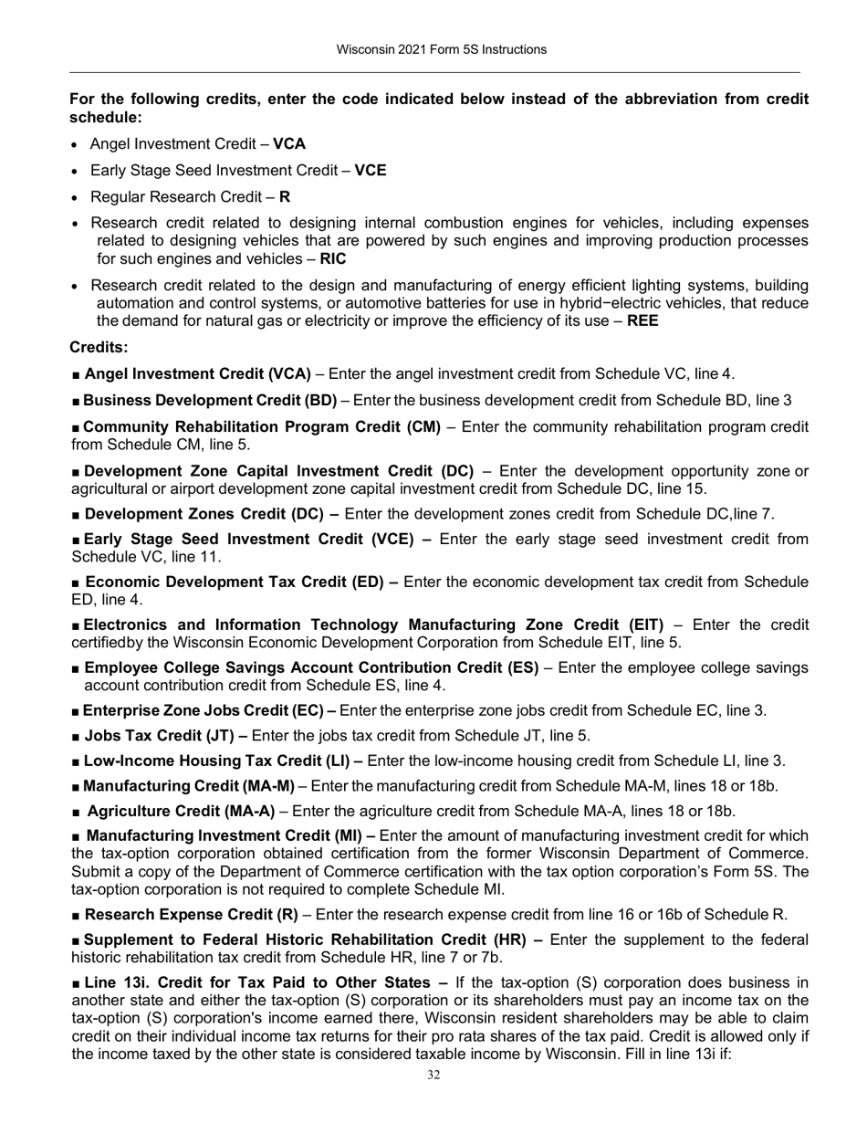 Download Instructions for Form 5S, IC-049 Wisconsin Tax-Option (S ...