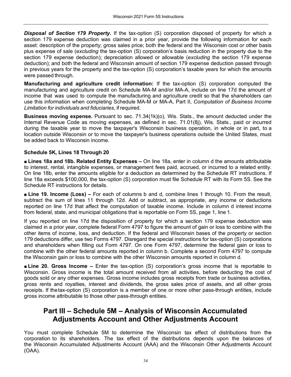Download Instructions for Form 5S, IC-049 Wisconsin Tax-Option (S ...