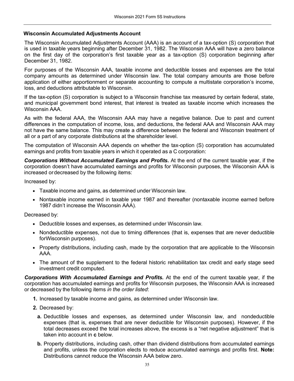 Download Instructions for Form 5S, IC-049 Wisconsin Tax-Option (S ...