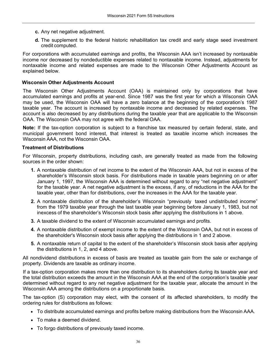 Download Instructions for Form 5S, IC-049 Wisconsin Tax-Option (S ...