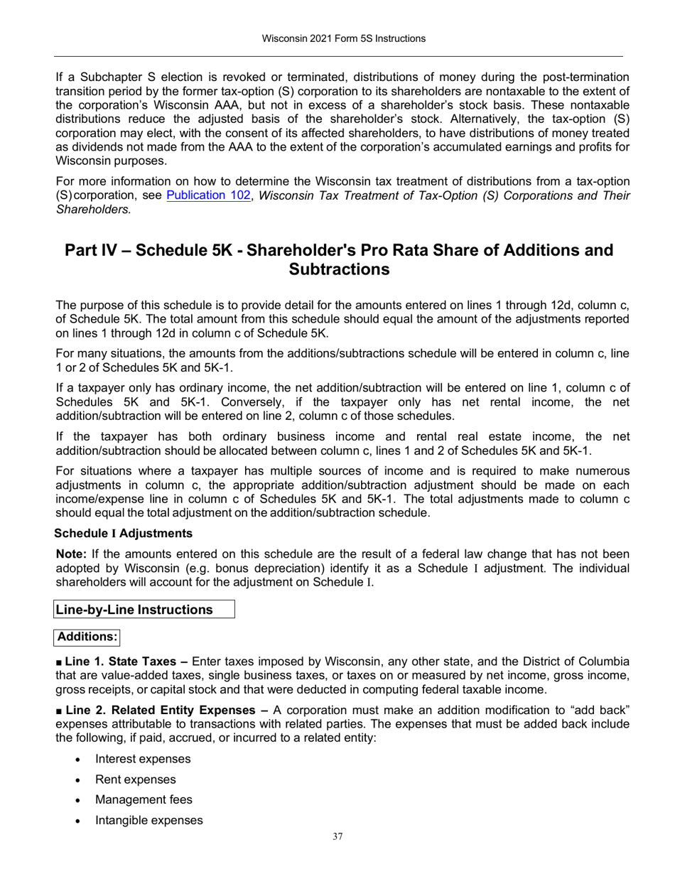 Download Instructions for Form 5S, IC-049 Wisconsin Tax-Option (S ...