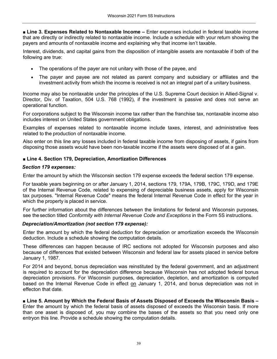 Download Instructions for Form 5S, IC-049 Wisconsin Tax-Option (S ...