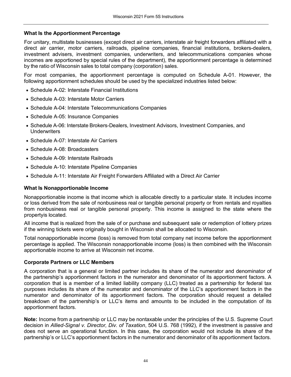 Download Instructions for Form 5S, IC-049 Wisconsin Tax-Option (S ...