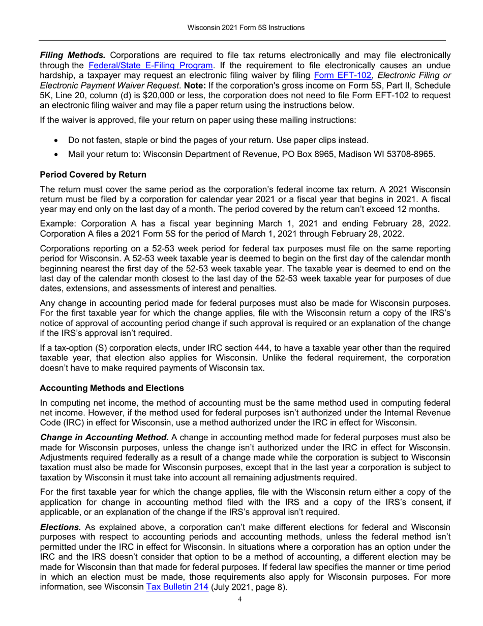 Download Instructions for Form 5S, IC-049 Wisconsin Tax-Option (S ...