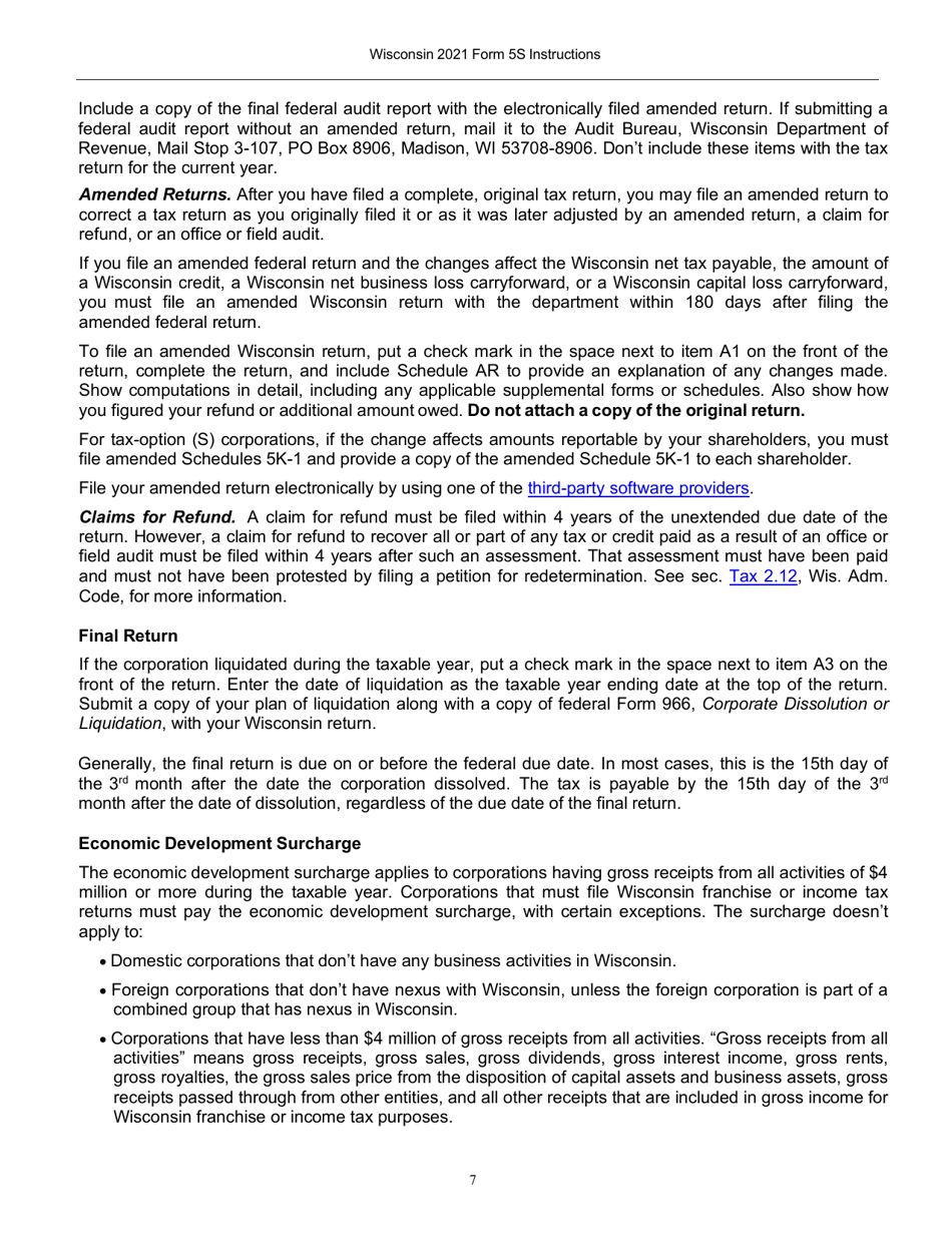 Download Instructions for Form 5S, IC-049 Wisconsin Tax-Option (S ...