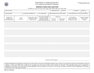 CBP Form 1302 Download Fillable PDF or Fill Online Inward Cargo ...