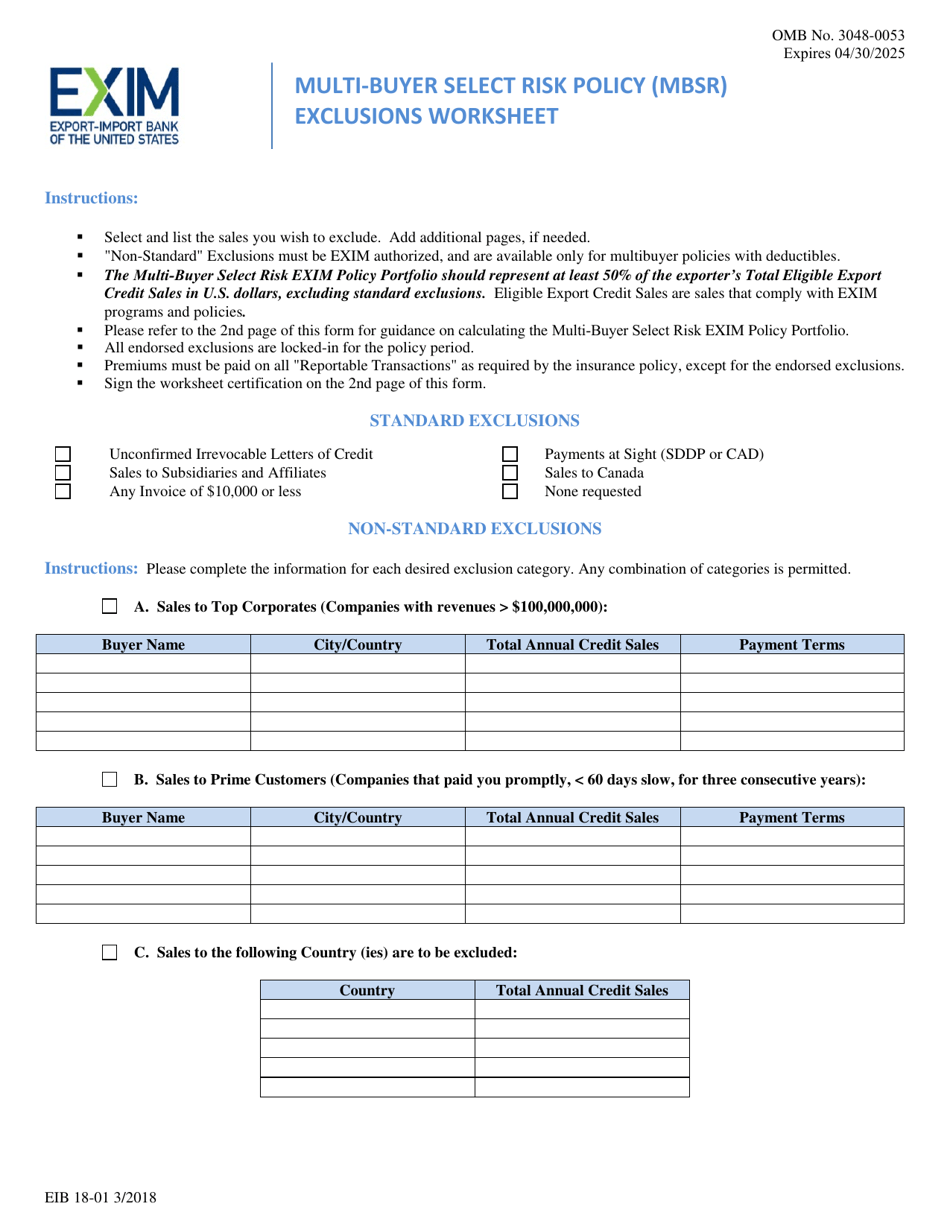 Form EIB18-01 - Fill Out, Sign Online and Download Fillable PDF ...