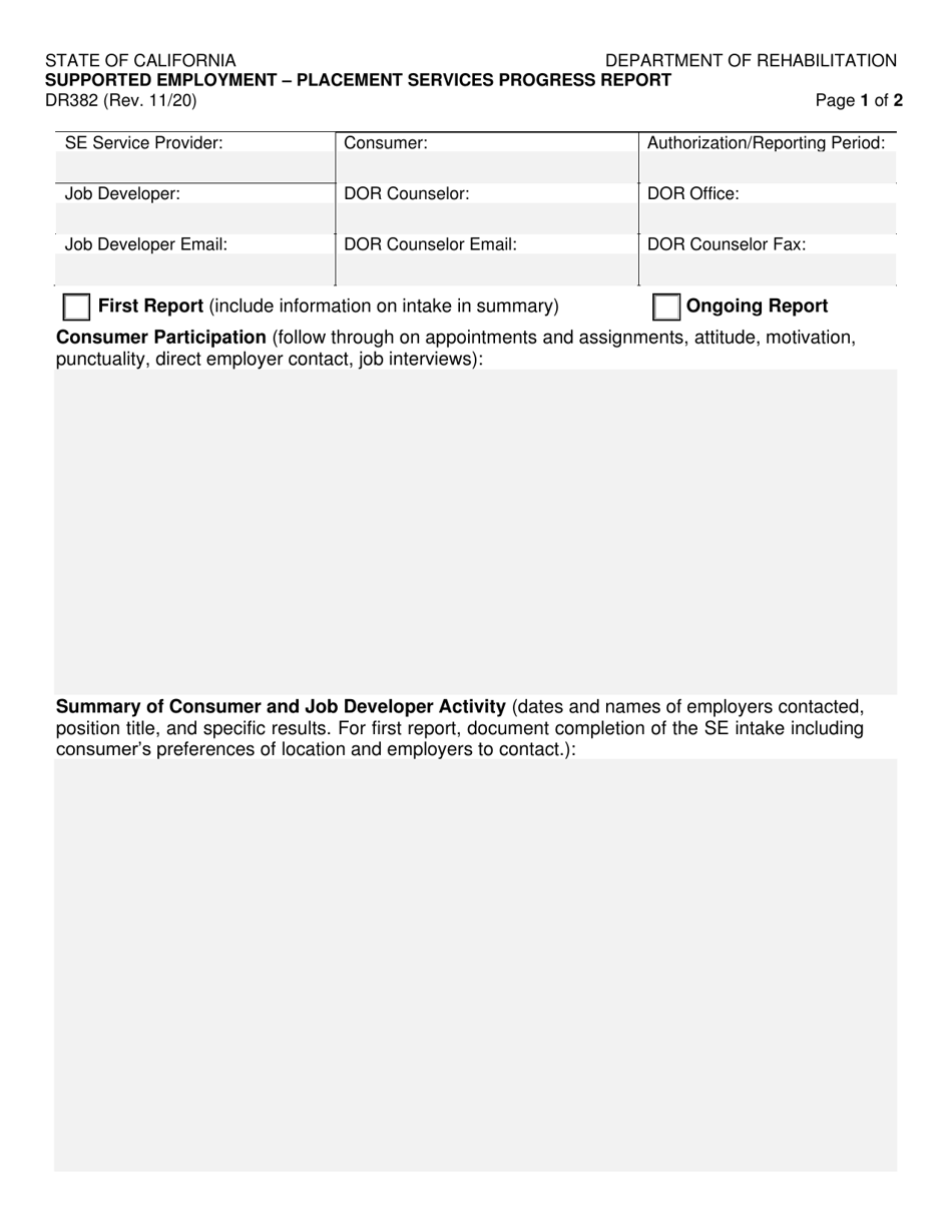 Form DR382 Download Fillable PDF or Fill Online Supported Employment ...
