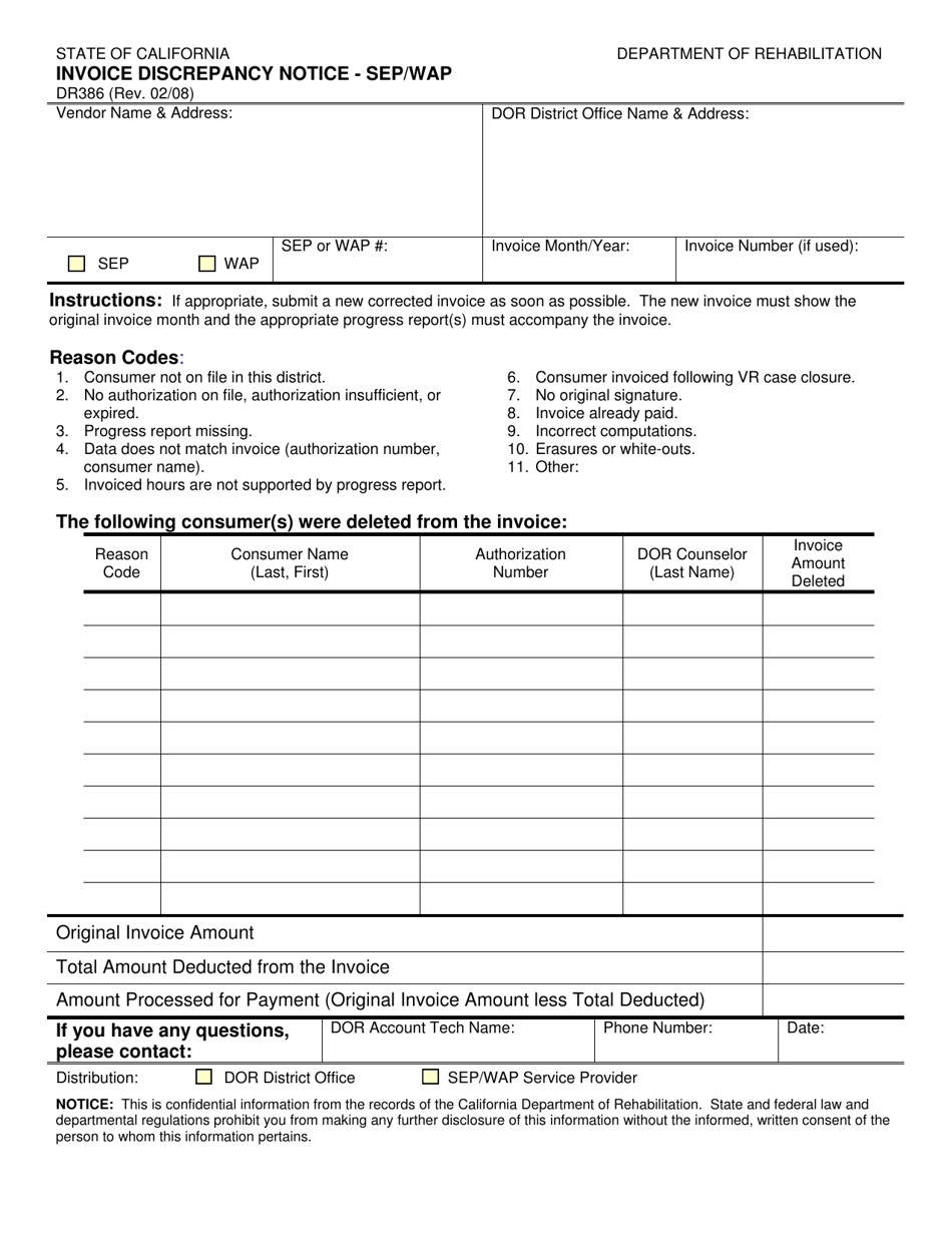 Form DR386 - Fill Out, Sign Online and Download Fillable PDF ...