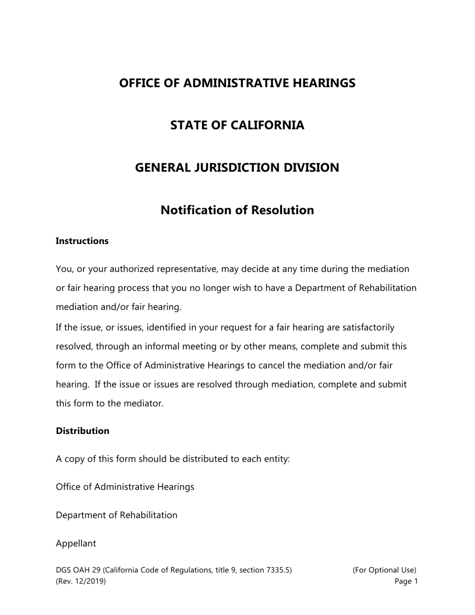 Form DGS OAH29 - Fill Out, Sign Online and Download Fillable PDF ...