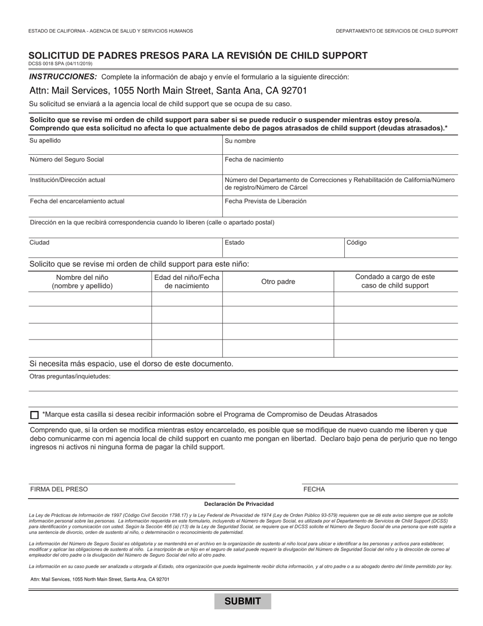 Formulario DCSS0018 SPA - Fill Out, Sign Online and Download Fillable ...