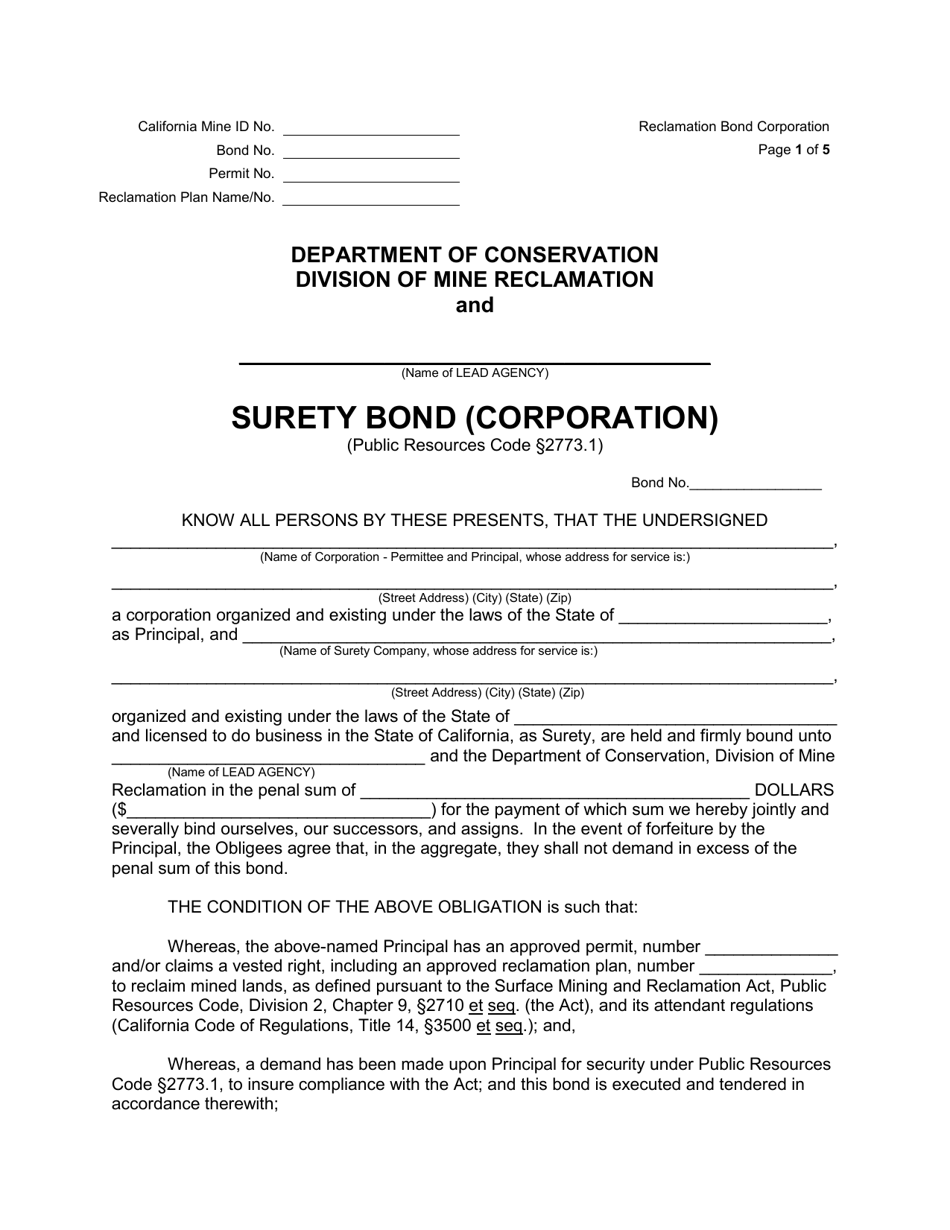 California Surety Bond (Corporation) - Fill Out, Sign Online and ...