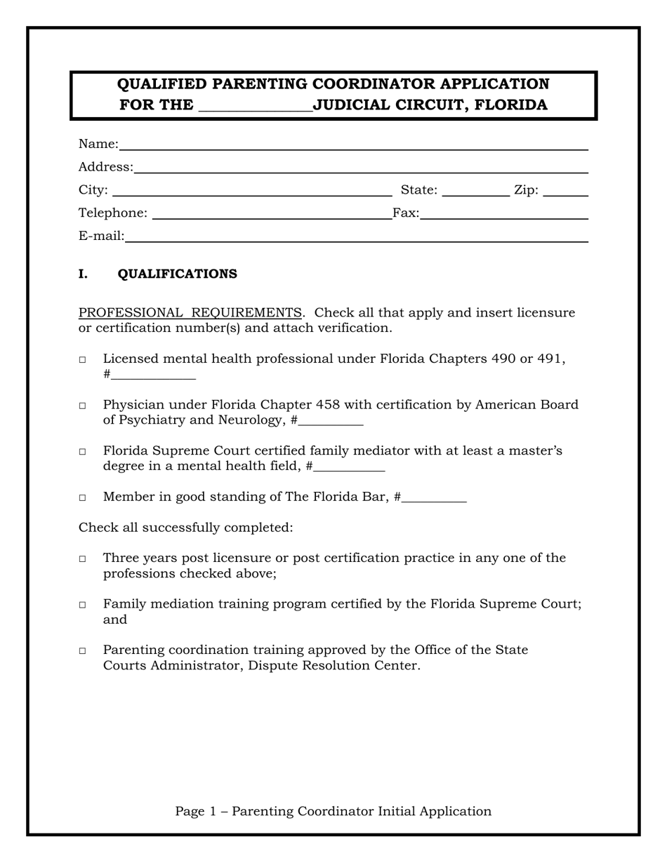 Florida Qualified Parenting Coordinator Application - Fill Out, Sign ...