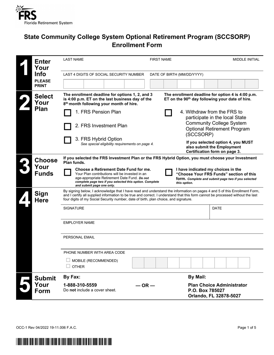 Form OCC-1 - Fill Out, Sign Online and Download Printable PDF, Florida ...