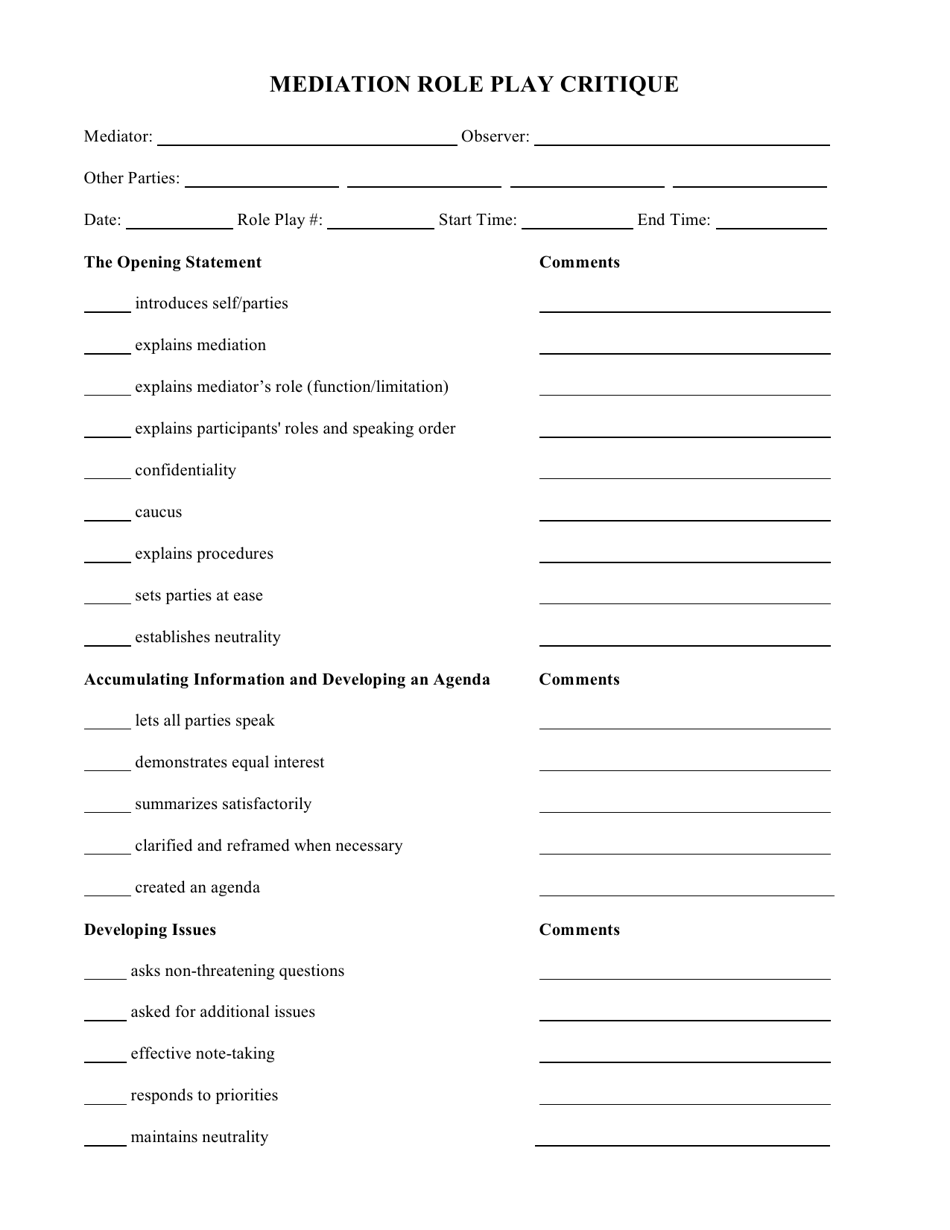 Florida Mediation Role Play Critique - Fill Out, Sign Online and Download PDF | Templateroller
